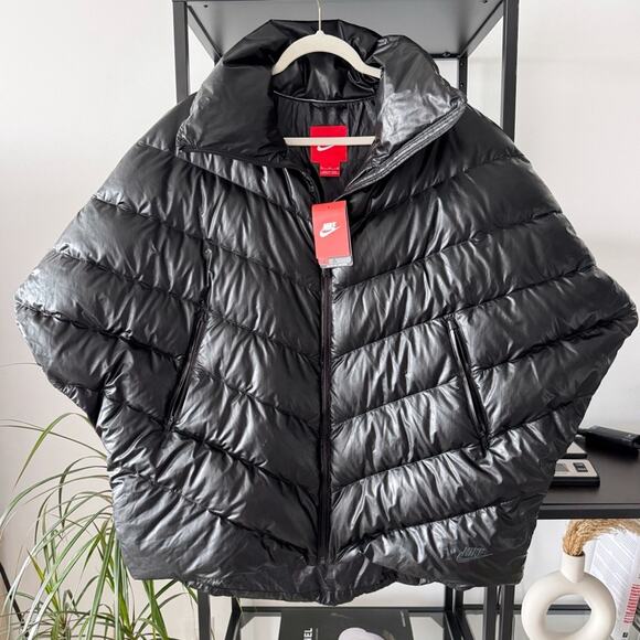 Nike | Jackets & Coats | Nike Cascade Black Faux Leather Goose Down ...
